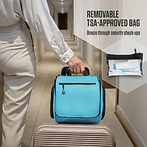 VENTURE 4TH Hanging Travel Toiletry Bag for Women & Men - Travel Organizer with Expandable Compartments & Removable Clear Pouch for Toiletries (Light Blue)