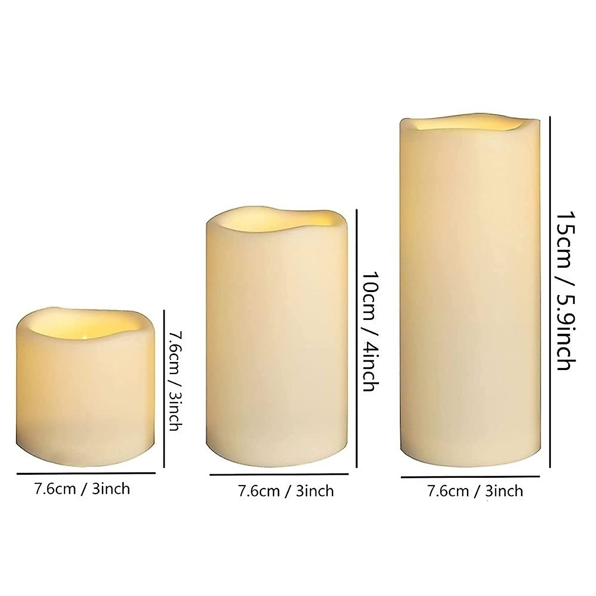 3 Pack Flameless Candles 3'' x 3'' 4'' 6'' LED Battery Operated Candles Flickering Plastic Resin Pillar Candles Tea Lights for Home Indoor Lantern Patio Garden