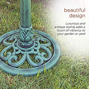 Alpine Corporation 28" Tall Outdoor Birdbath with Scrollwork Decoration Yard Statue, Green