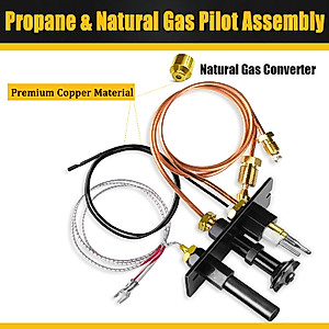 DEEKOOL 10002265 Propane Gas Pilot Assembly, 10002265 LP 3 Way Pilot Replacement for Majestic, Temco, Vermont Castings Dutchwest Fireplace and Stoves, Include A Free Natural Gas Nozzle