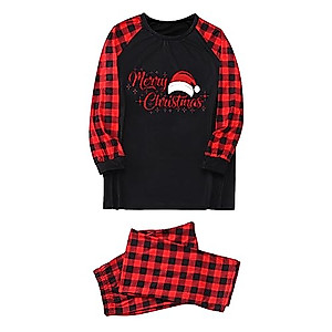 SPANBILT Christmas Pajamas Family Sets PJ's with Letter and Plaid Printed Cute Long Sleeve Tee and Bottom Loungewear Mom