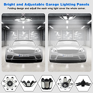 POLARPRA Led Garage Light - 20000LM Super Bright 6500K Garage Lights Ceiling Led w/ 8 Adjustable Panels and Electric Power Washer - 3000 PSI 2.6 GPM Pressure Washers with Foam Cannon