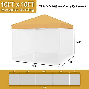 WenHaus 10'x10' Mosquito Netting for Patio with Zipper, Outdoor Replacement Mesh Sidewall Netting for Porch/Patio/Canopy/Gazebo (Mosquito Netting Only, White)