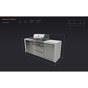 Mont Alpi MAi400-D 32-inch 4-Burner 78000 BTU Deluxe Stainless Steel Gas Outdoor Kitchen Barbecue Island Grill w/ Infrared Side & Rear Burners + Rotisserie Kit + Storage Cabinets + Granite Countertops