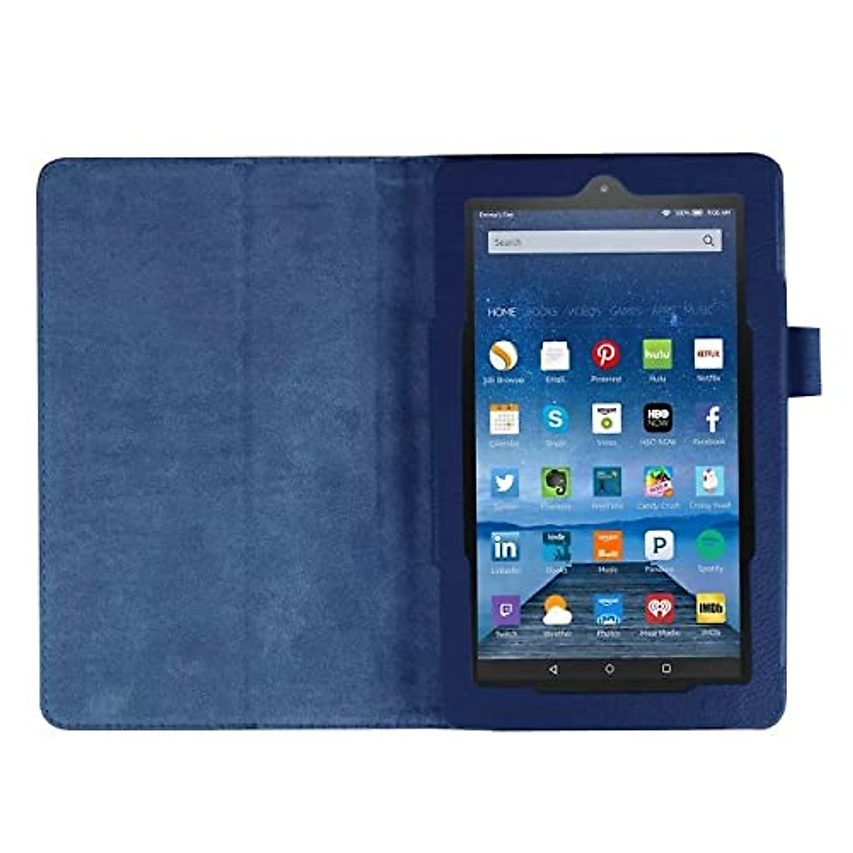 ZZOUGYY Tablet Cover for Amazon Kindle Fire 7 5th Generation(Model:SV98LN,2015 Release),Ultra Slim Folio Stand Lightweight Leather Case for Kindle Fire HD7 5th Gen 7" (Li-Dark Blue)