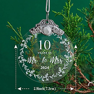 OWTTWO 10th Anniversary Wedding Gift 2024,10 Years Wedding Anniversary Ornament for Couple,Husband,Wife,Him,Her