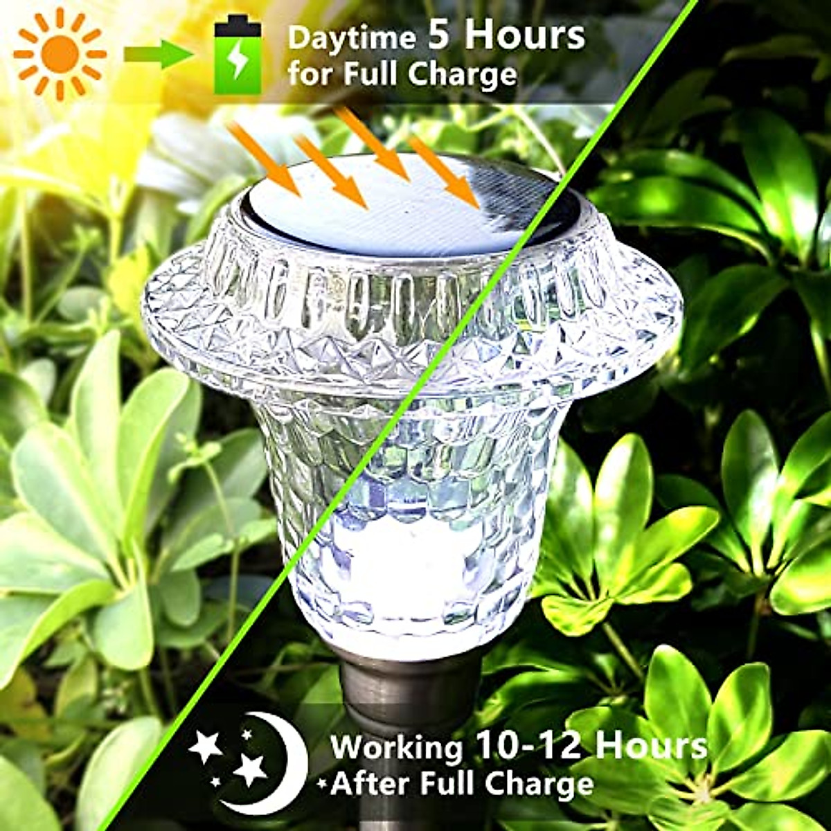 Biicais BIICAIS Solar Outdoor Lights Pathway, 4 Pack Solar Walkway Lights, 12LM High Lumen Glass Solar Lights for Yard Waterproof