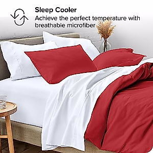 Bare Home Duvet Cover Queen Size - Premium 1800 Super Soft Duvet Covers Collection - Lightweight, Cooling Duvet Cover - Soft Textured Bedding Duvet Cover (Queen, Red)