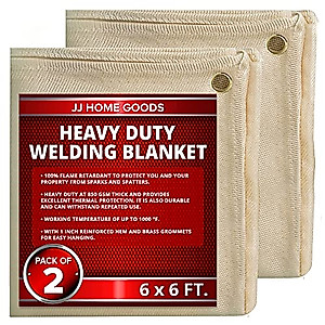 JJ CARE Welding Blanket - 2 Packs 6ft x 6ft Welding Mat - 850GSM Fiberglass Welding Blanket with Brass Grommets, Welders Blanket for Grill, Smoker Welding Blanket Heavy Duty, Welding Tarp & Shield