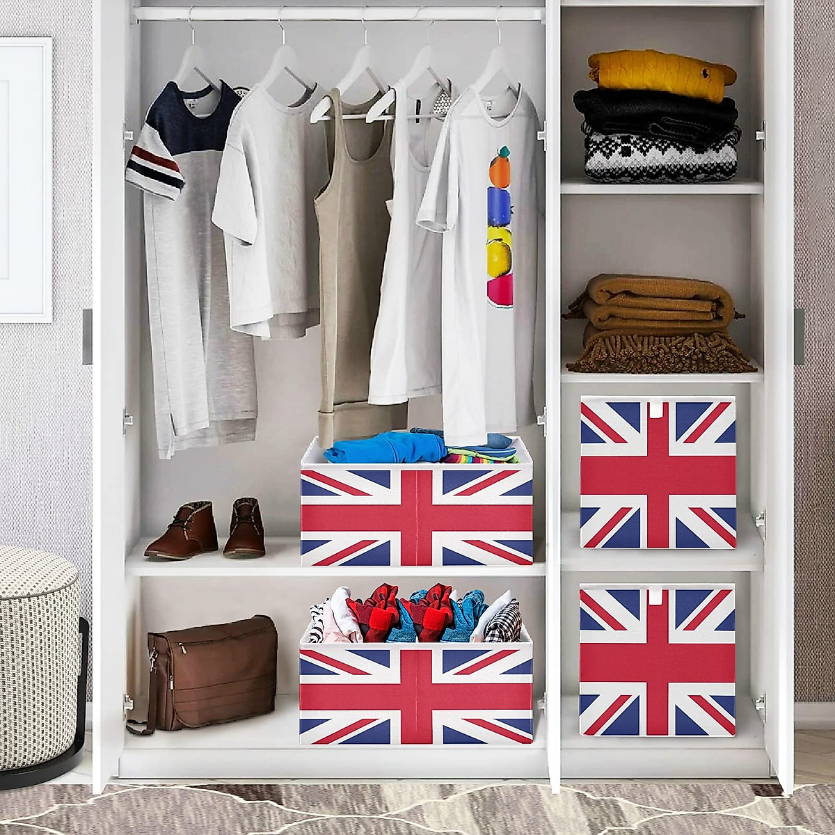 ALAZA British Flag Union Jack London 11 Inch Cube Storage Bin Organizer Foldable Basket for Closet Cabinet Shelf Office