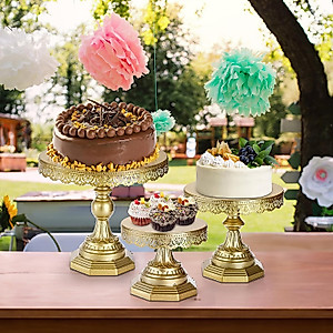 Youeon Set of 3 Metal Gold Cake Stand, 8/10/12 Inch Round Cake Stands for Dessert Table, Gold Dessert Stands, Cupcake Display Stand Set for Party, Wedding, Baby Shower, Birthday, Anniversary