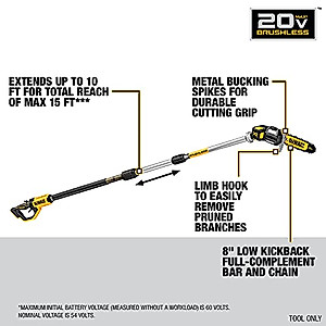 DEWALT 20V MAX* Pole Saw and Hedge Trimmer Attachment, 15-foot Reach, Brushless, Tool-Only (DCPS620B & DCPH820BH)