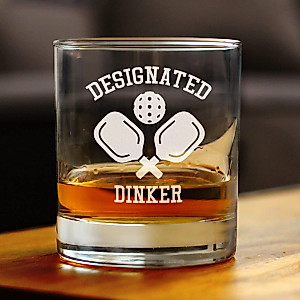 Designated Dinker - Whiskey Rocks Glass - Funny Pickleball Themed Decor and Gifts - 10.25 Oz Glasses