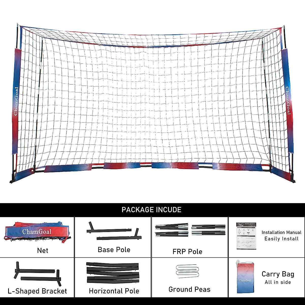 ChamGoal Portable Soccer Goal Net for Backyard,Sports Net Instant Portable Collapsible Soccer Net, All Ages & Skill Level&Anywhere,for Training & Scrimmages,1 Goal + 1 Carry Bag(12X6 FT)