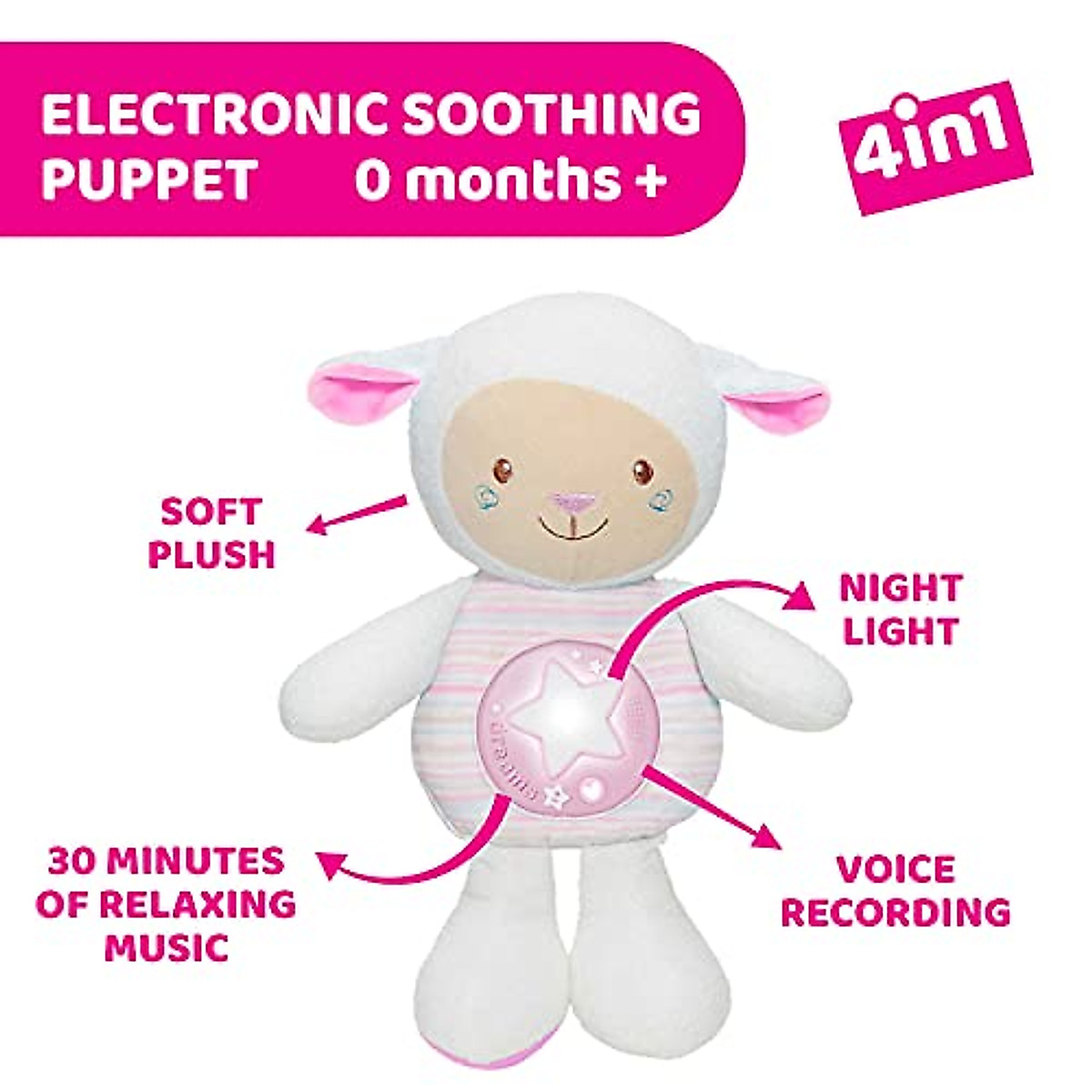 chicco Lullaby Sheep Rose Night Light, Voice Recorder