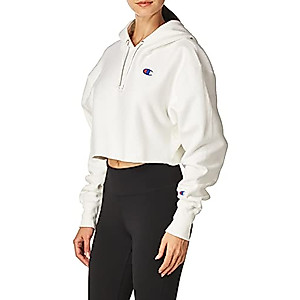 Champion womens Reverse Weave Cropped Cut-off Hoodie, Left Chest C Hooded Sweatshirt, White-549302, Medium US