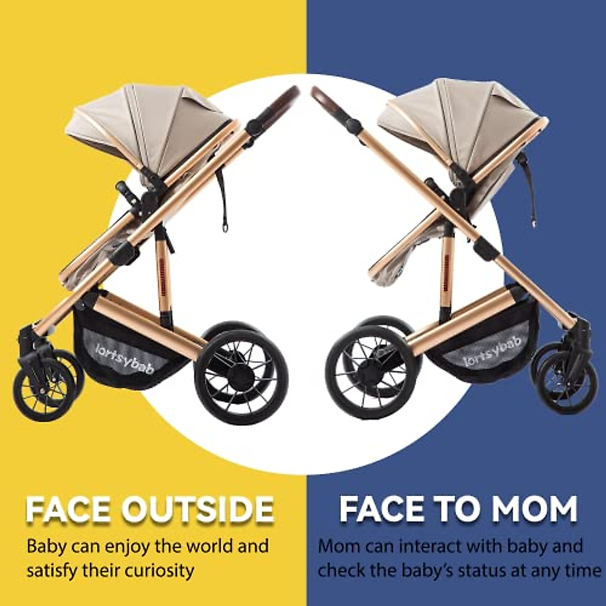 Infant Newborn Baby Bassinet Stroller - 2 in 1 High Landscape Convertible Stroller with Reversible Seat | Foldable Aluminum Alloy Pram Anti-Shock Toddler Pushchair Strollers for 0-36 Months Babies