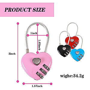 Generic 4-Piece Combination Lock with Heart Shape Code, Keyless and Resettable, Zinc Alloy Body and Hard Steel Rope, Ideal for Luggage, Backpacks, Jewelry Boxes, and More
