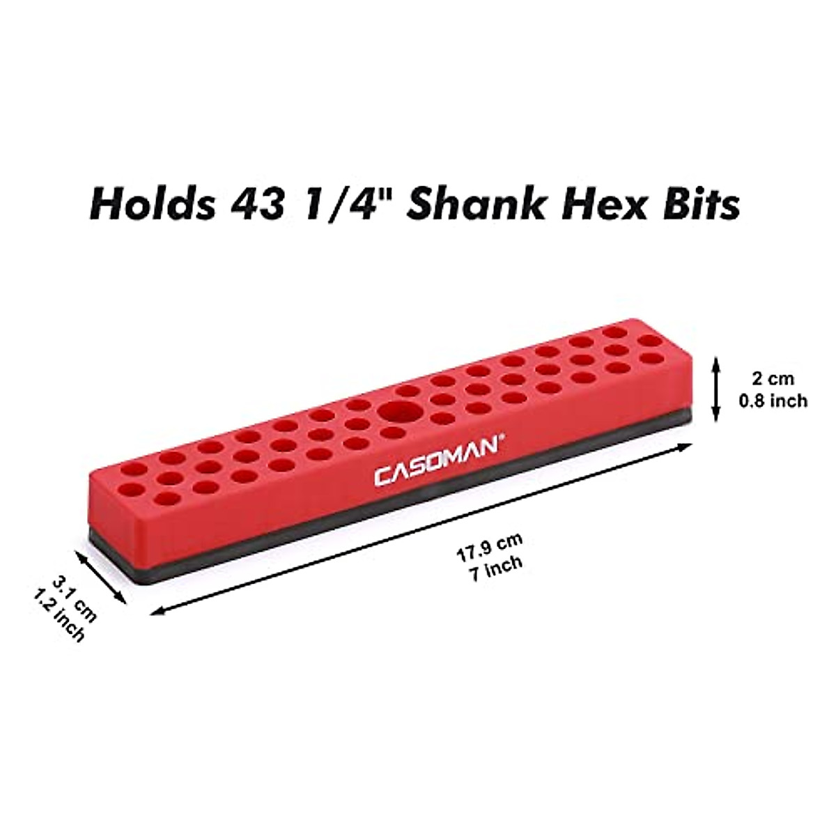 CASOMAN 1/4" Hex Bit Organizer with Magnetic Base - Red, 43 Hole Bit Organizer with Strong Magnetic Base, Magnetic Bit Organizer for Your Specialty