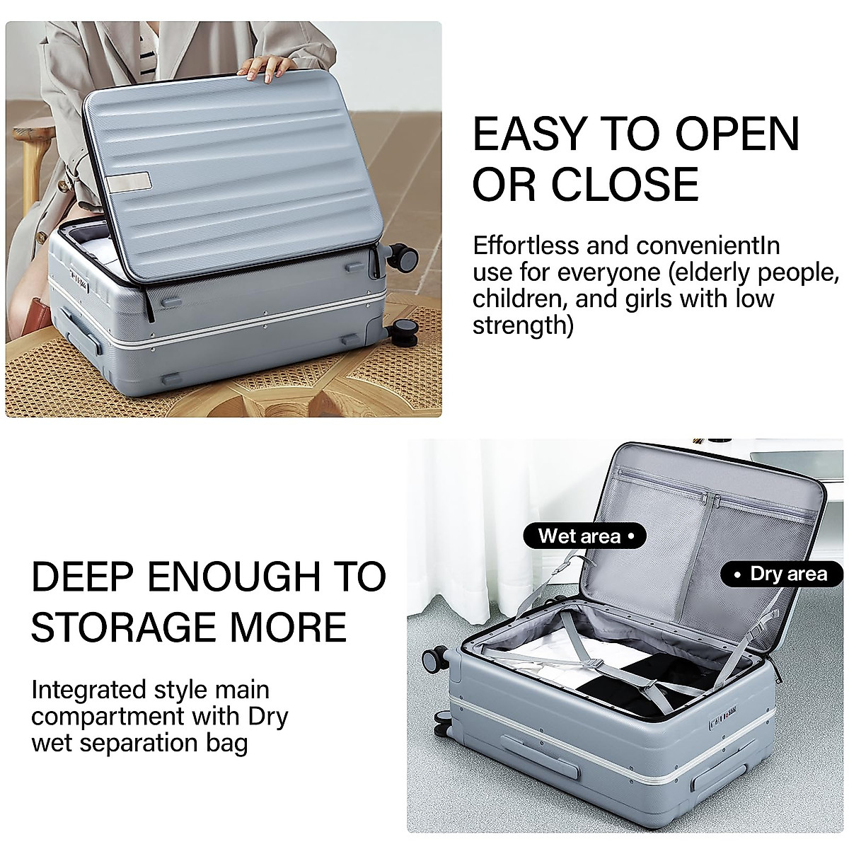 Hanke 24 Inch Checked Luggage with Spinner Wheels PC Hard Shell Suitcases Top Open Aluminum Frame Travel Luggage Rolling Suitcase for Woman Men.(Grey)