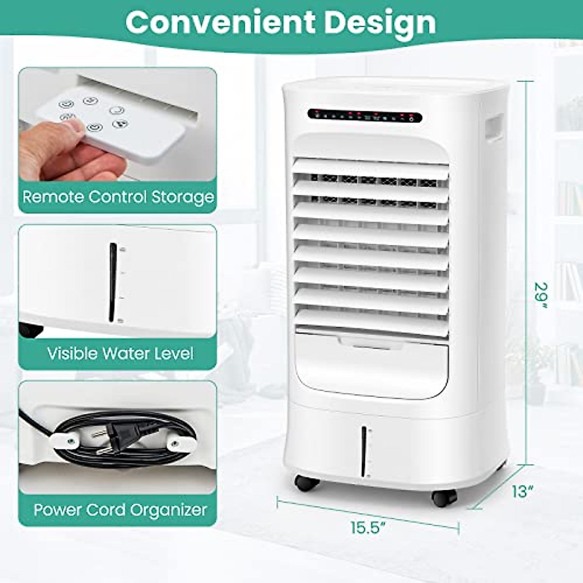 PETSITE Evaporative Air Cooler, 3-in-1 Portable Cooling Fan with Remote Control, 15H Timer, 2 Ice Packs, 2.6 Gal Water Tank, 3 Modes, 3 Speeds, Personal Swamp Cooler for Bedroom Home Office