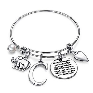 M MOOHAM Elephant Gifts for Women Bracelet - Letter C Initial Bracelet Inspirational Expandable Charm Bracelet Elephant Jewelry for Women Friend Mom Daughter Girls Sister Birthday Christmas Gift