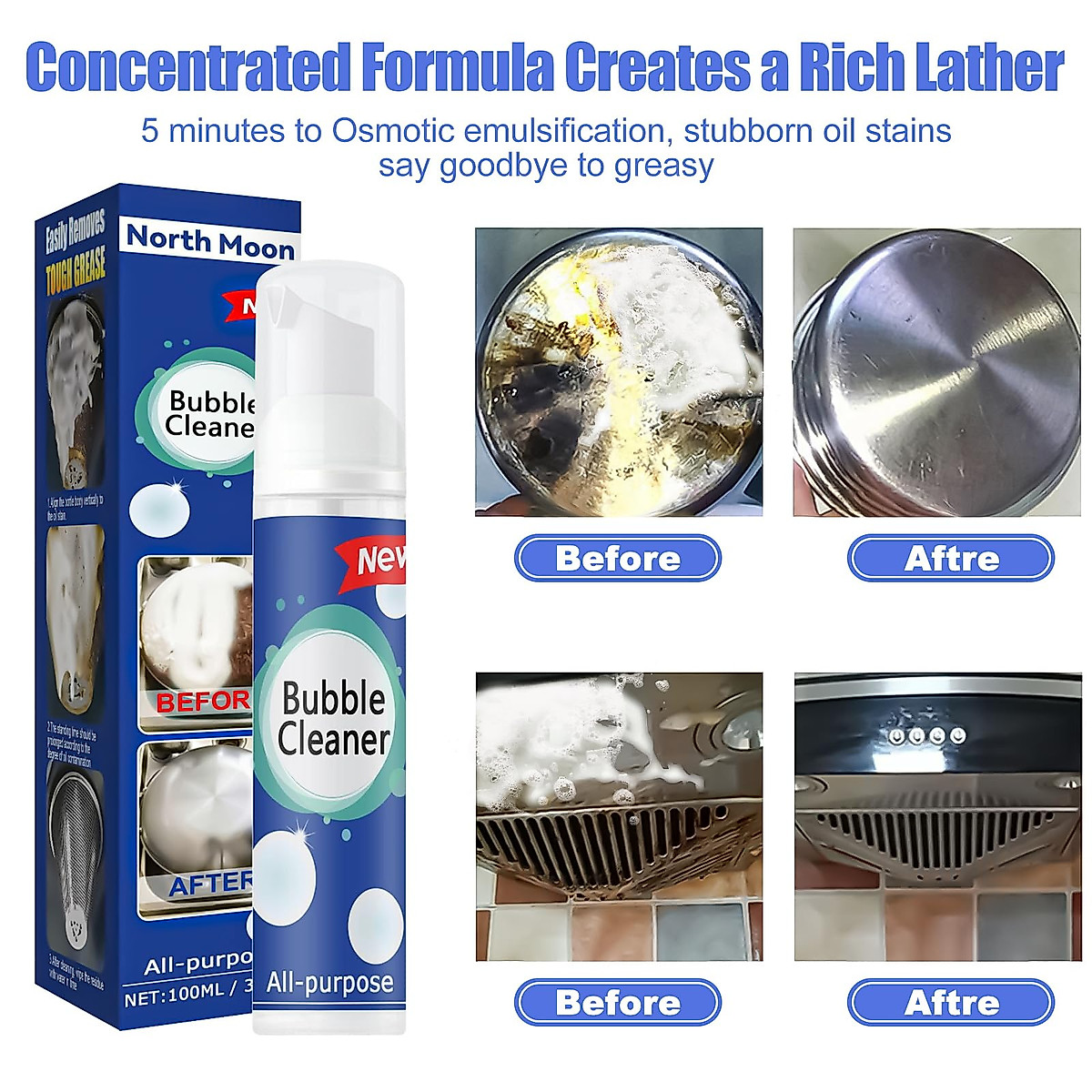 LINIREAU 2 Pcs bubble cleaner, Foaming Heavy Oil Stain Cleaner, Kitchen Deep Cleaning Spray, Stubborn Grease & Grime Remover For range hoods, ovens, grills, pots, sinks, and other furniture