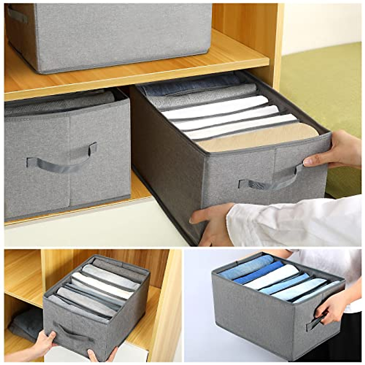 Yoillione Upgrade Large Jeans Organizer for Closet, Wardrobe Clothes Organizer for Folded Clothes, Closet Organizers and Storage Drawer Organizers for Clothing, Pants, Bra, Sweaters, T-shirt, 4 Pack