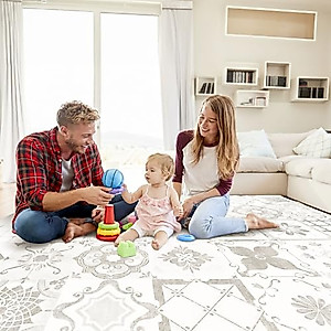 YUNHECHUHAI Natural Collection Area Rug, Thickened with Silicone-Backed Non-Slip Design, Odor-Free, Non-Shedding, Easy to Maintain. Ideal for Living, Dining, Bedroom(Geometry - Gray/White, 4x6ft)