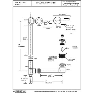 Westbrass 14" Brass Twist & Close Bath Waste & Overflow with 2-Hole Faceplate, Matte Black, D321-62