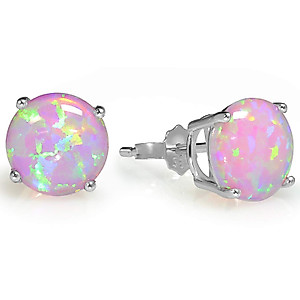 MUIBLU Sterling Silver 6mm Created Opal Stud Earrings 3 Pack Set, Hypoallergenic Fashion Jewelry