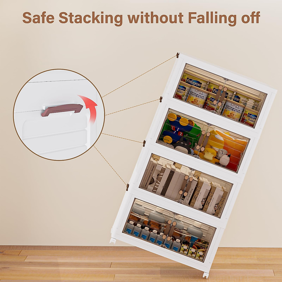 SIRIRIC Storage Bins with Lids- 5 Tiers 275Qt Plastic Collapsible Storage Bins, Closet Organizers and Storage, Folding Storage Box with Wheels, Large Stackable Storage Bins with Front Door