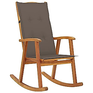 vidaXL Vintage Rocking Chair with Weather-Resistant Cushions - Solid Acacia Wood, High Backrest, Retro Design - Wooden Rocker for Living Room, Patio, Taupe