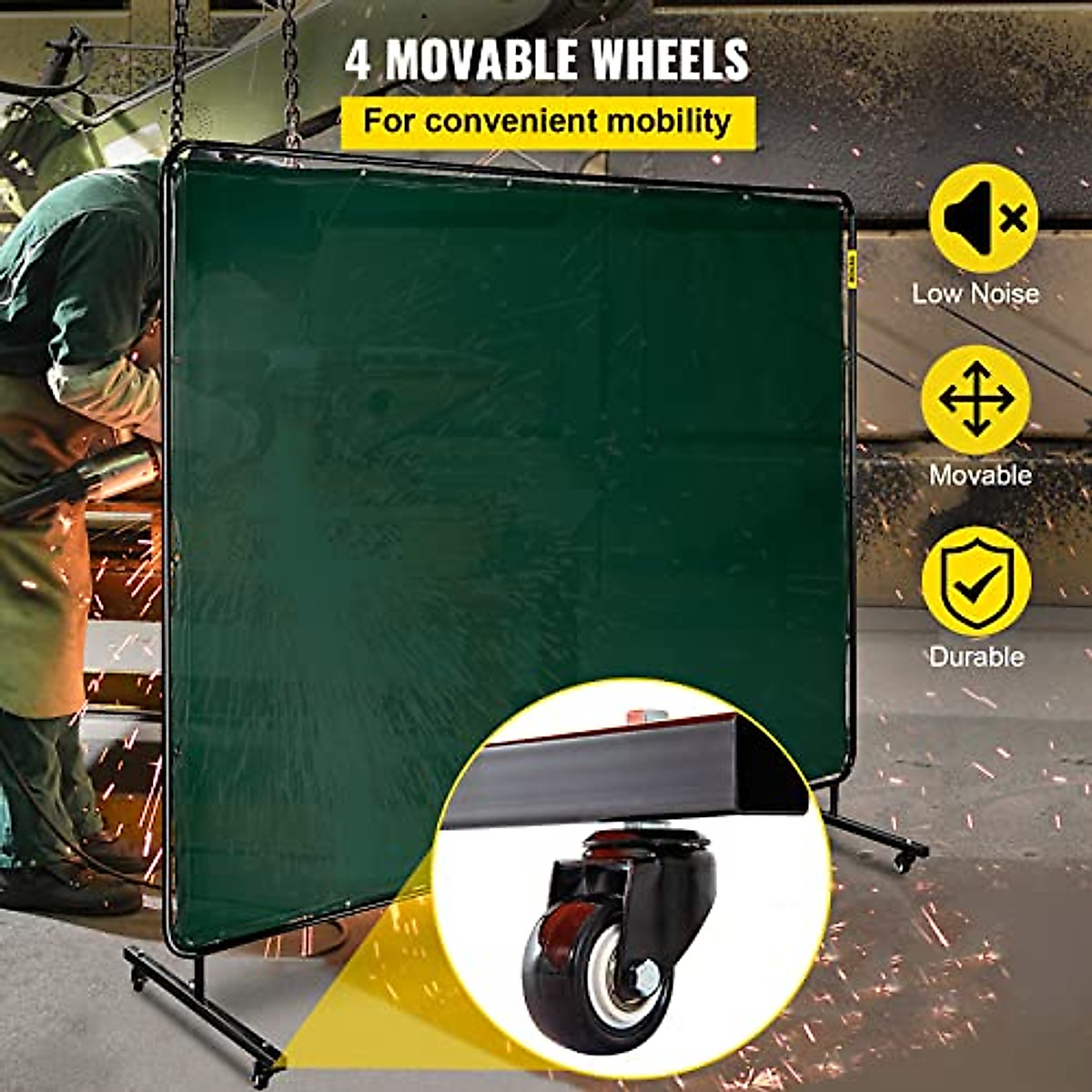 Vevor Welding Screen with Frame 8' x 6', Welding Curtain with 4 Wheels, Welding Protection Screen Green Flame-Resistant Vinyl, Portable Light-Proof Professional : Tools & Home Improvement