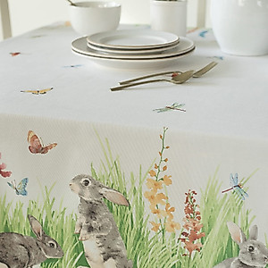 Benson Mills Bunny Meadow Easter Heavyweight Fabric Tablecloth, Spillproof Indoor/Outdoor Spring and Easter Table Cloth (60" x 84" Rectangular, Bunny Meadow)