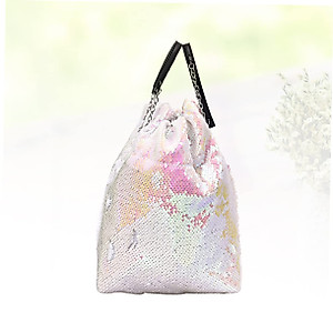 OSALADI Luxury Sequin Messenger Bag Women's Bucket Bag with Chain Large Capacity Tote Shiny Sequin Design White