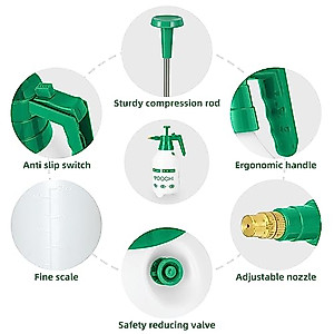 MOOCHI 2.0L/0.53Gallon Green Garden Sprayer Pump Pressure Hand Held with Safety Value for Watering, Home Cleaning, Car Washing