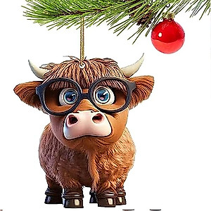 2Pcs Cute Cartoon Cow Car Pendant Home Tree Decoration, Christmas Tree Ornament, Home Decor,Highland Cow Pendants Christmas Tree Decorations