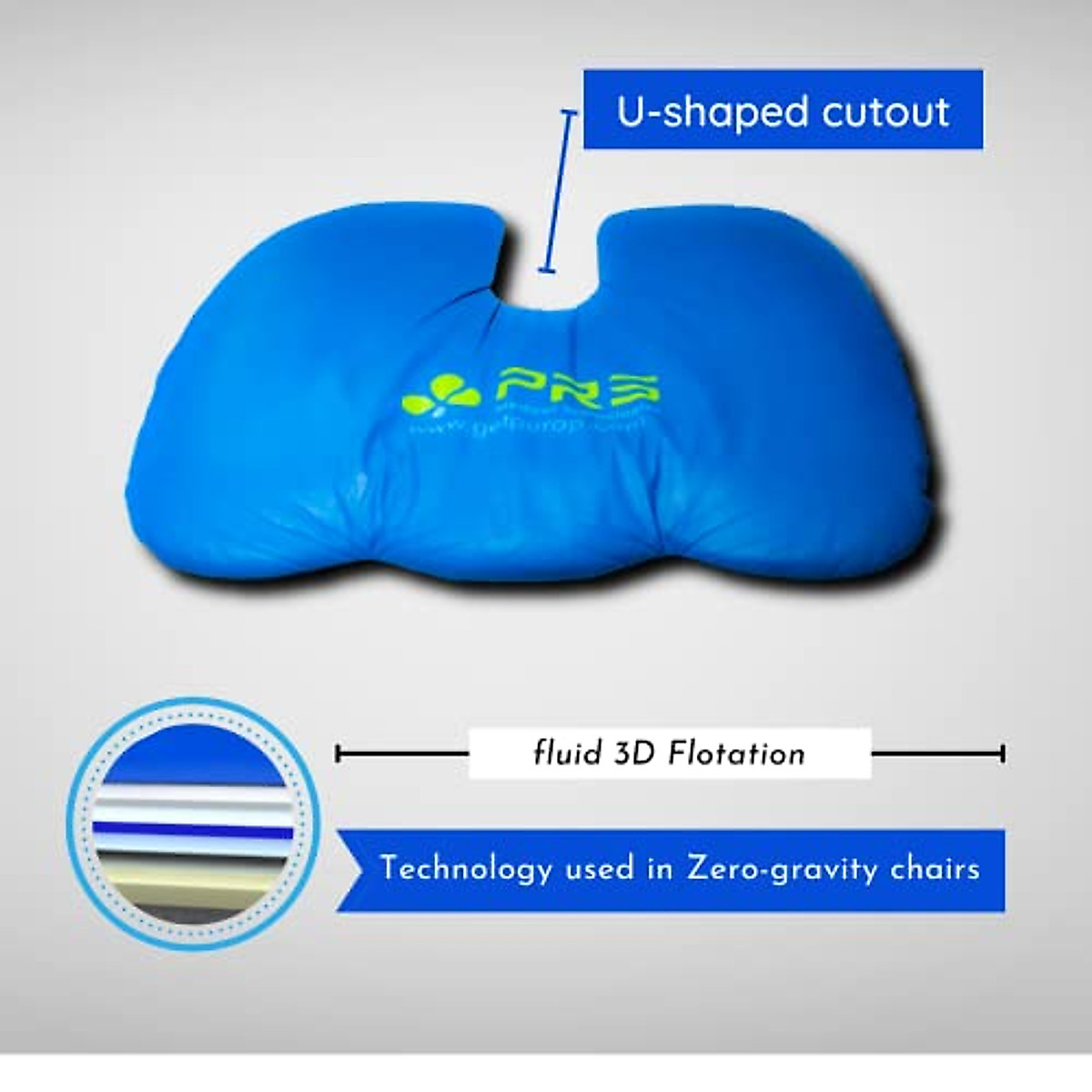 PURAP Coccyx Seat Cushion – Relief from Tailbone, Lower Back, Sciatica, Ischial and Pregnancy Related Pain – for Office Computer Chairs, Cars and Gaming Chairs – Fluid 3D Flotation Technology (Blue)