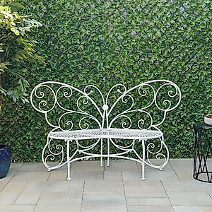 Alpine Corporation 62"L Indoor/Outdoor 2 Person Metal Butterfly Shaped Garden Bench, White