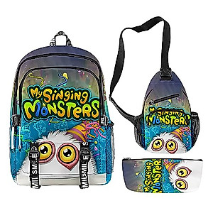Three Piece Set of New Products My Singing Monsters Monsters Concert Student backpack pencil case satchel (style4)
