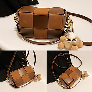 Cross body Purse, Doll Accessories Purse, Woven Crossbody Bags For Women, Shoulder Bag, Padded Cassette Leather Handbag (Brown)