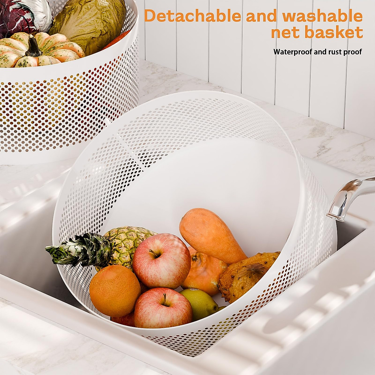 Rotating Storage Rack for Kitchen,Fruit Vegetable Basket,5 Tier Round Metal Storage Basket Shelves,Rotating Tower Organizer with Rolling Wheels for Fruit Vegetable Grocery Corns Potato Onion Black