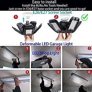 suyncyi 2 Pack LED Garage Light, 150W Ultra Bright LED Shop Light with 5 Adjustable Panels,15000LM 6500K E26/E27 Deformable LED Garage Ceiling Lights for Garage, Workshop
