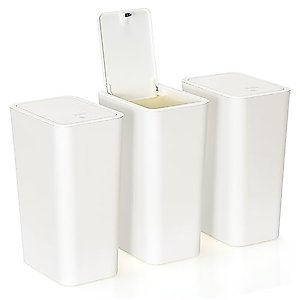 LIANTRAL 3 Pack Bathroom Trash Can with Lid, 2.6 Gallon Small Trash Can with Press Type Lid, Kitchen Trash Can, Garbage Bin Wastebasket for Kitchen, Bathroom, Bedroom, Office, Laundry, White