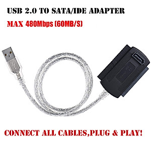 Warmstor SATA/PATA/IDE Hard Drive to USB 2.0 Adapter Converter Cable for 2.5" 3.5" Hard Disk HDD SSD with External AC Power Supply, Compatible with All Computer System PC Desktop Laptop