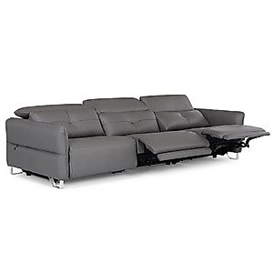 ZURI Modern Macau Reclining Leather Sofa in Slate