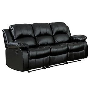Homelegance Resonance 83" Bonded Leather Double Reclining Sofa, Black