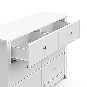 Storkcraft Crescent 6 Drawer Double Dresser (White) – Dresser for Kids Bedroom, Nursery Dresser Organizer, Chest of Drawers for Bedroom with 6 Drawers, Universal Design for Children’s Bed