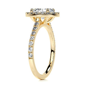 Solid Gold Handmade Wedding Rings 2 CT Oval Cut Moissanite Diamond Halo Bridal Engagement Ring for Anniversary Propose Gifts (18K Solid Yellow Gold)